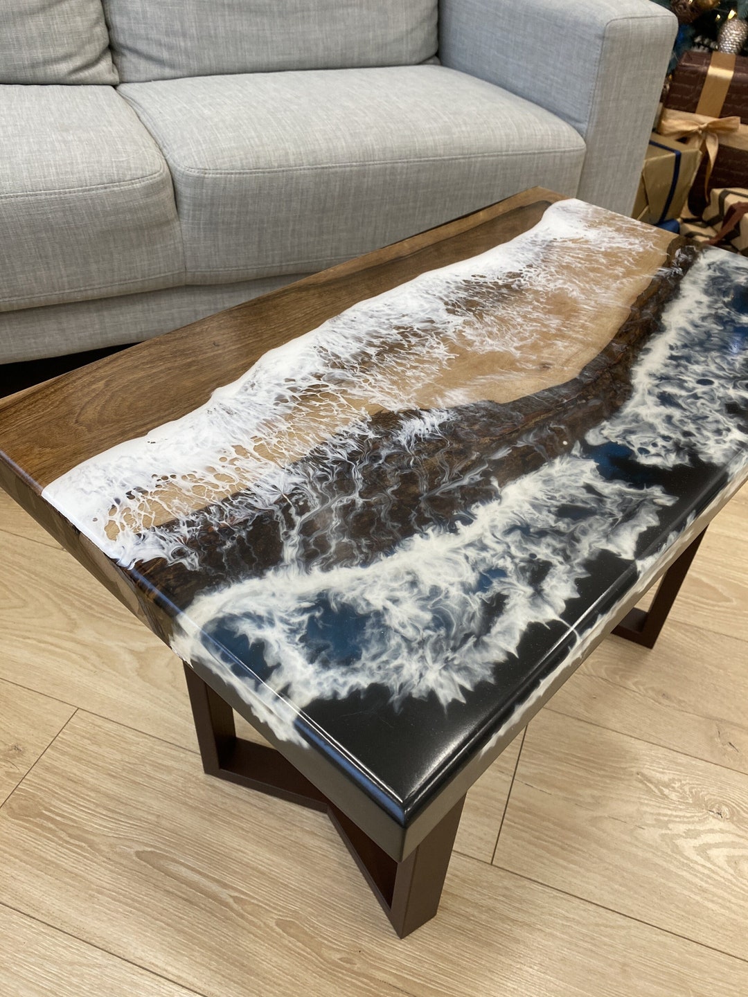 Custom Epoxy Table, Ocean Resin Table, Epoxy Wood Kitchen Table, Ocean ...