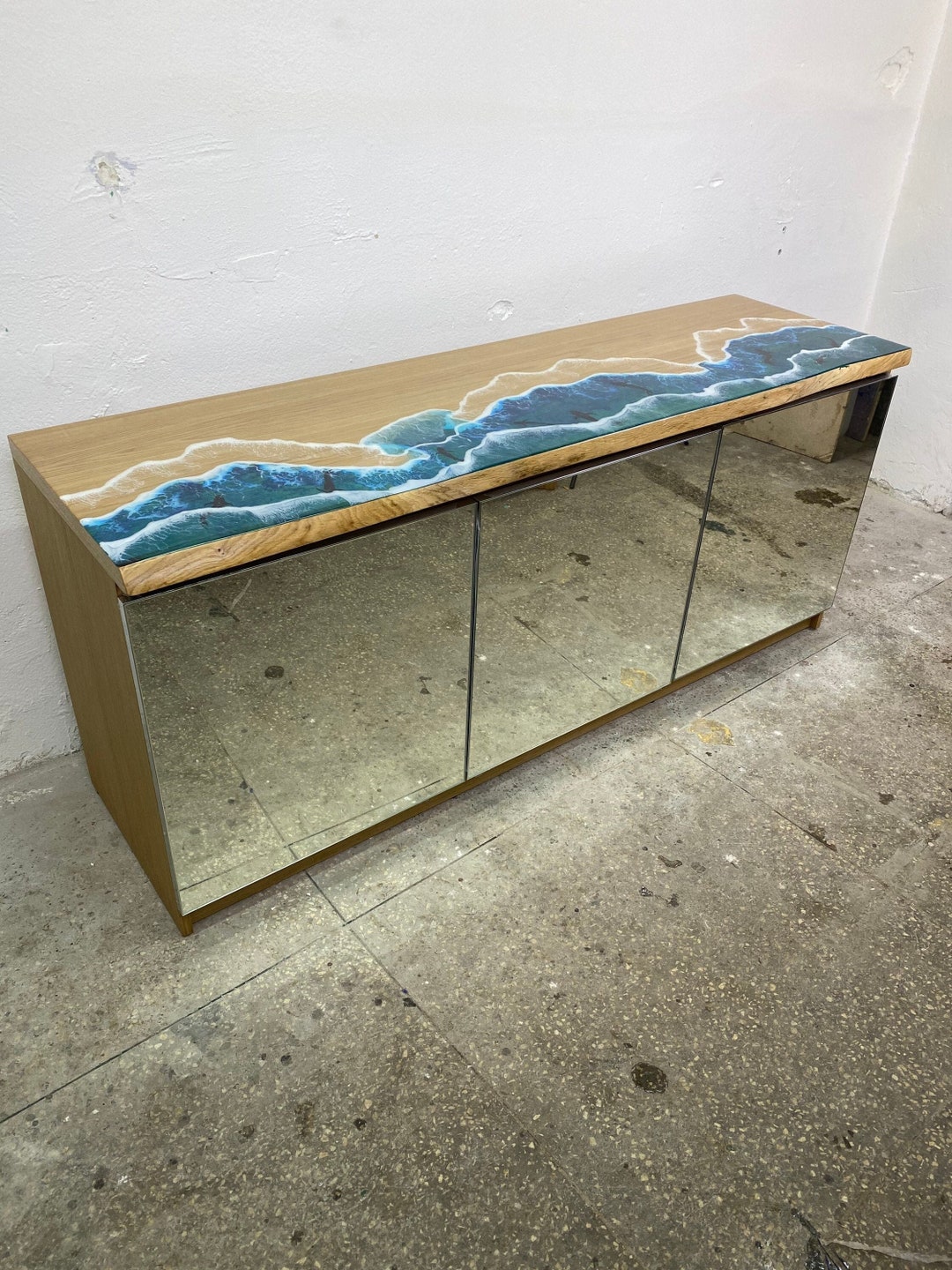 Storage Dresser With Morrors, Epoxy Wood Chest of Drawer, Epoxy Buffet ...