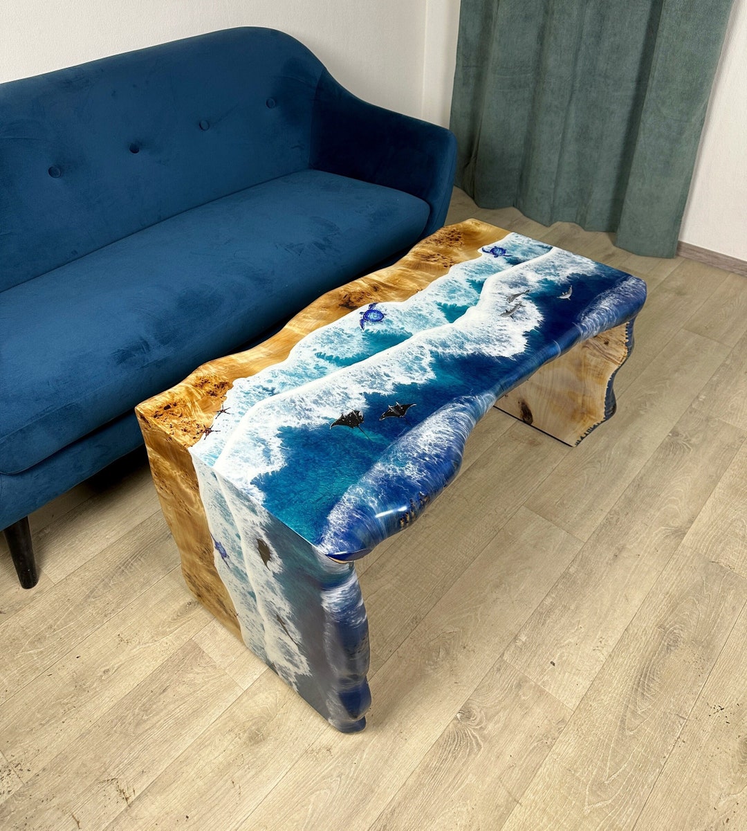 Live Edge Waterfall Epoxy Table, Sea Epoxy Sofa Coffee Table, Special ...
