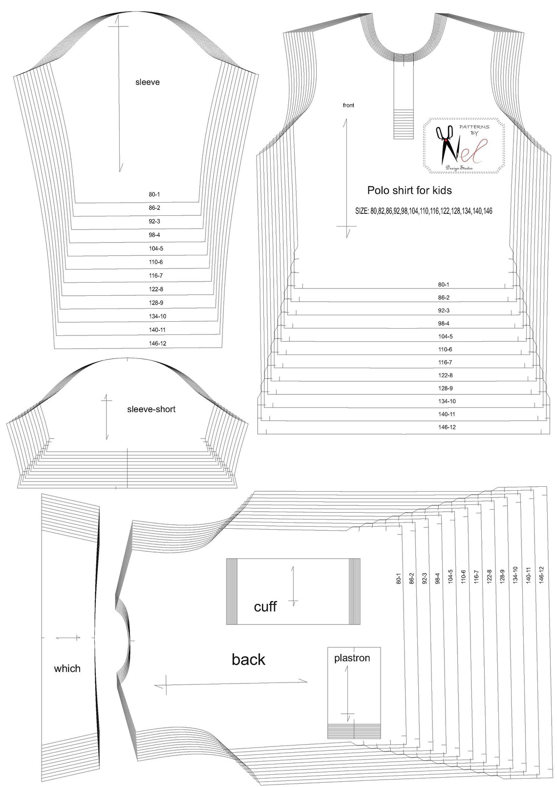 Patterns of Kids Polo Shirt .pdf,corel Draw A0,plt , File.sizes- 80/146 ...