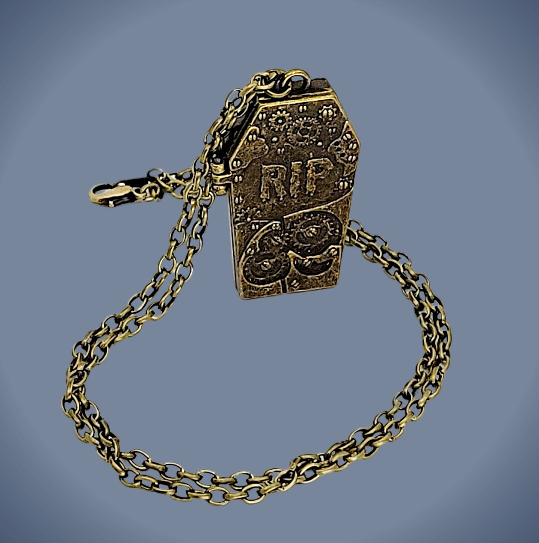 Copper Steampunk Coffin Locket: RIP, Gears, Brass Chain - Etsy
