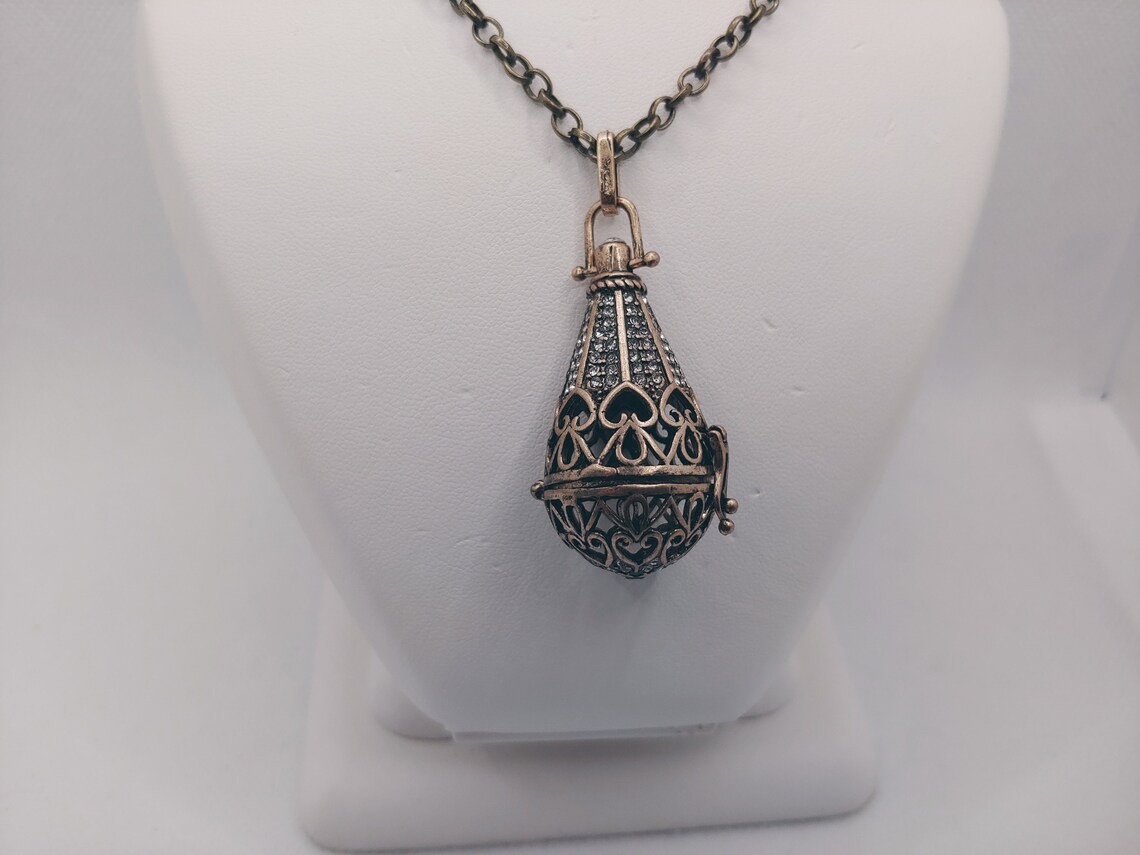 Steampunk Cage Locket with Clear Crystals Necklace on a 20 | Etsy