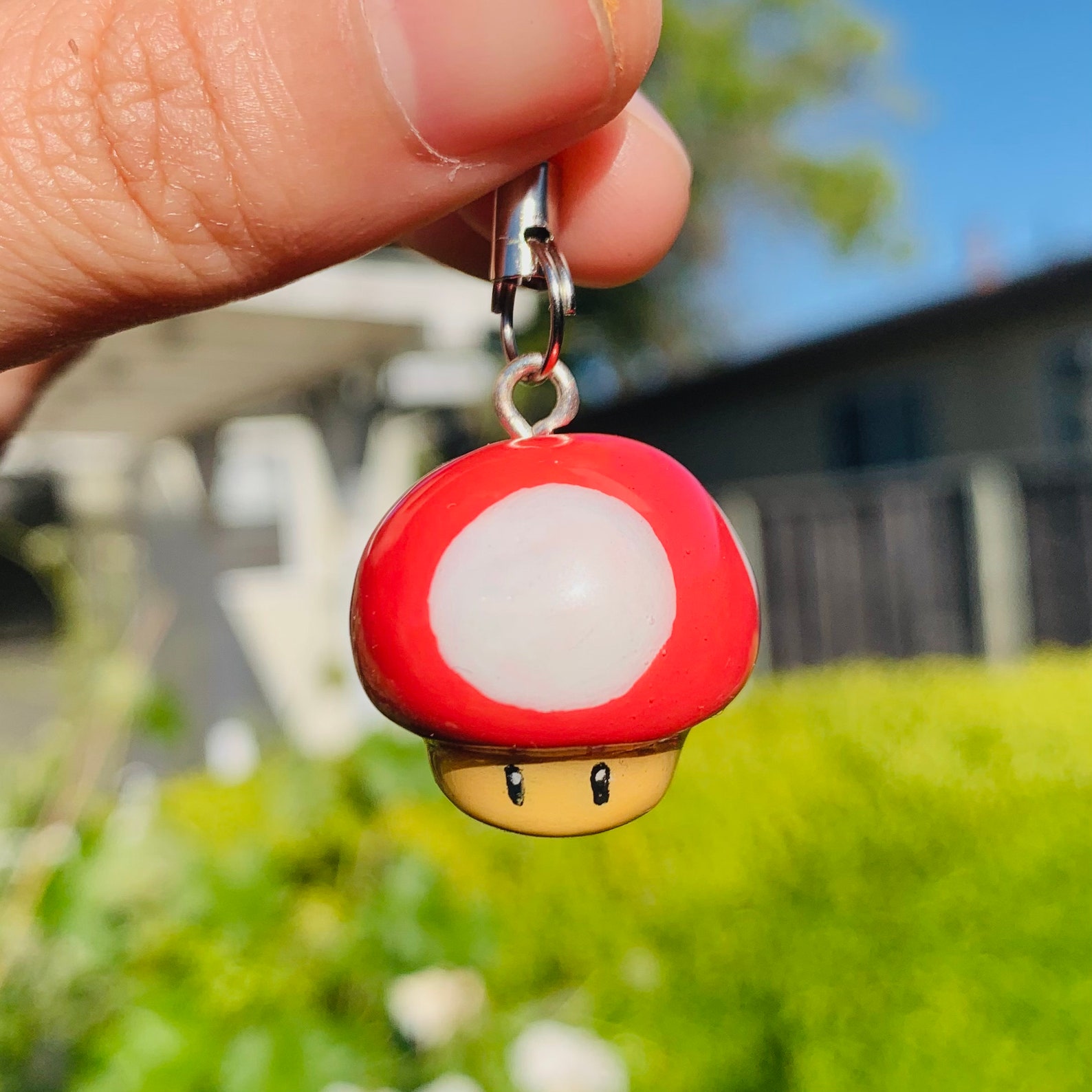 Super Mario Mushroom Charm on Keychain & Lanyard - Etsy