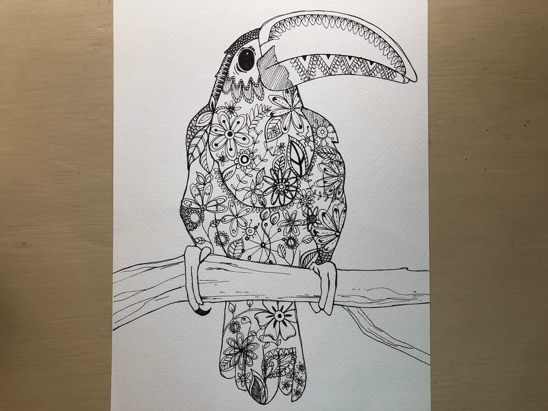 Digital Download Zentangle Colouring Sheet, Mindfulness, Toucan - Etsy UK