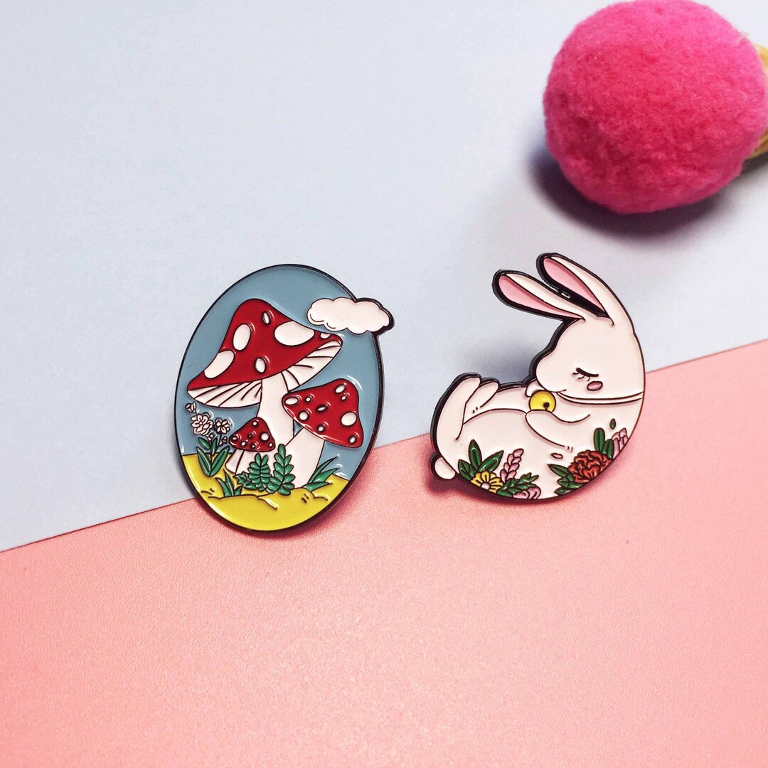 Mushroom Rabbit Enamel Pin Lapel Pin Hard Cute Enamel Pin - Etsy