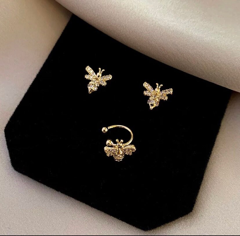 3 Piece Bee Earring Set Bee Cuff Bee Clip Bee Studs - Etsy