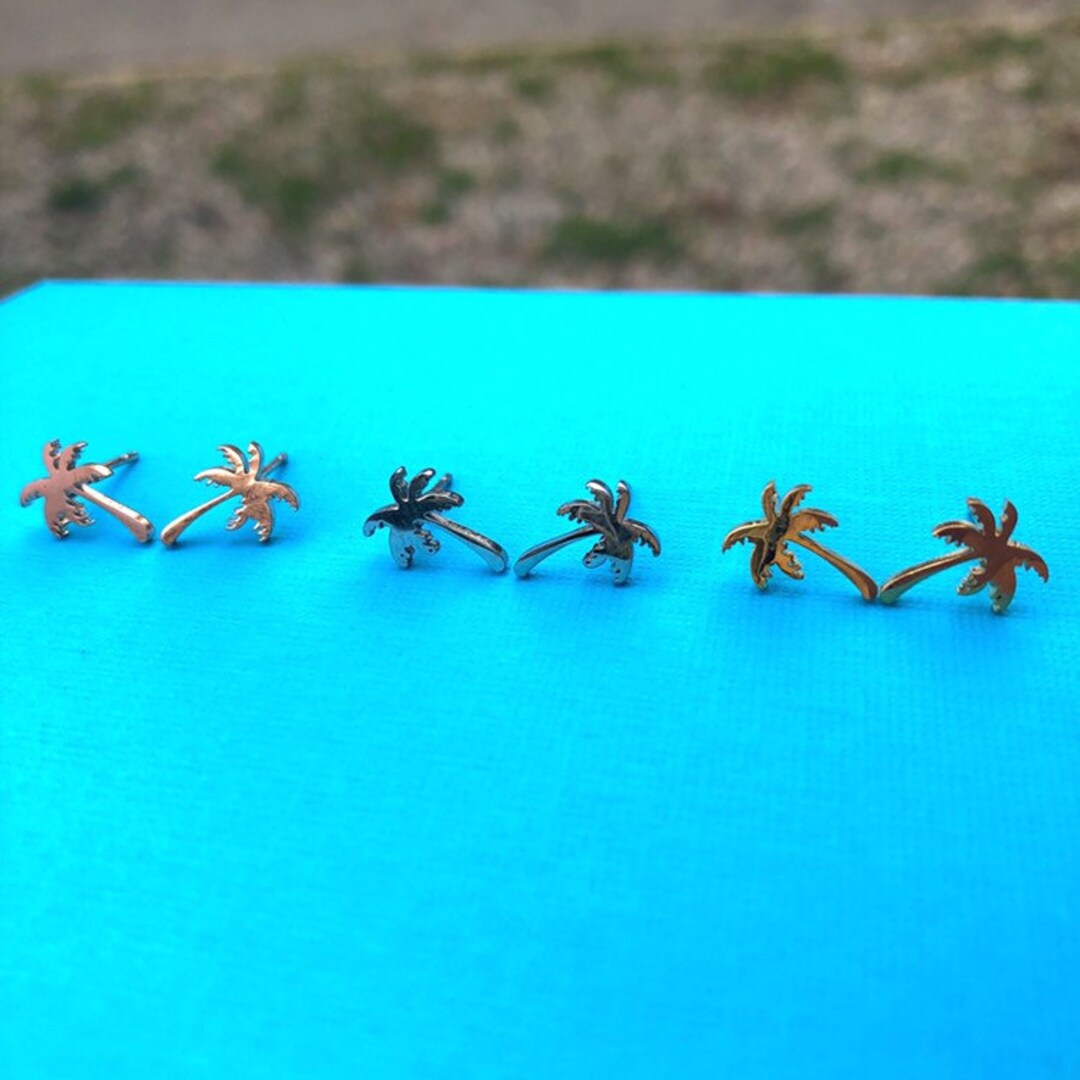 Gold Palm Tree Earrings, Palm Tree Studs, Delicate Gold Earrings, Tropical Earrings, Minimalist ...