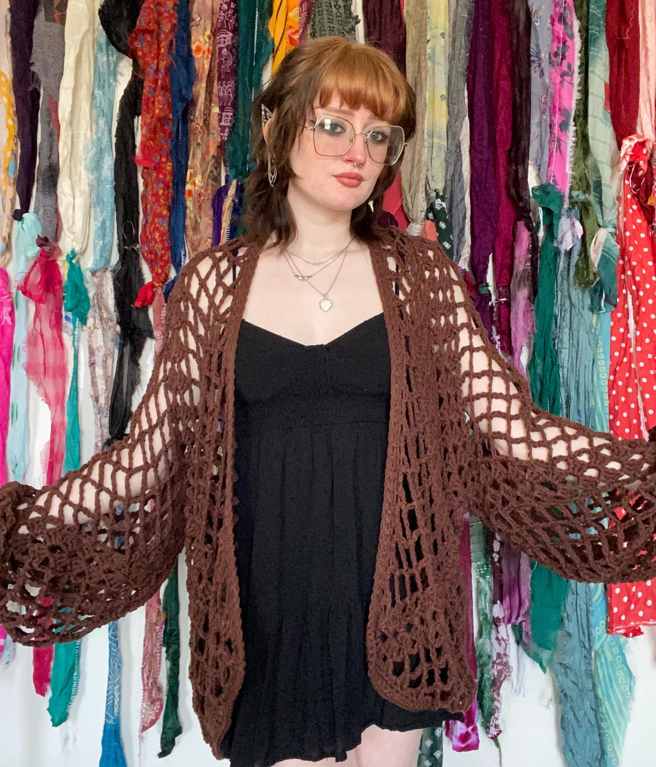 Whimsical Wings Cardigan (brown) - Crochet Handmade Acrylic Yarn ...