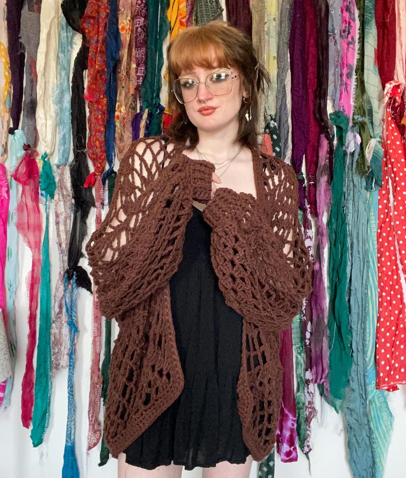 Whimsical Wings Cardigan (brown) - Crochet Handmade Acrylic Yarn ...