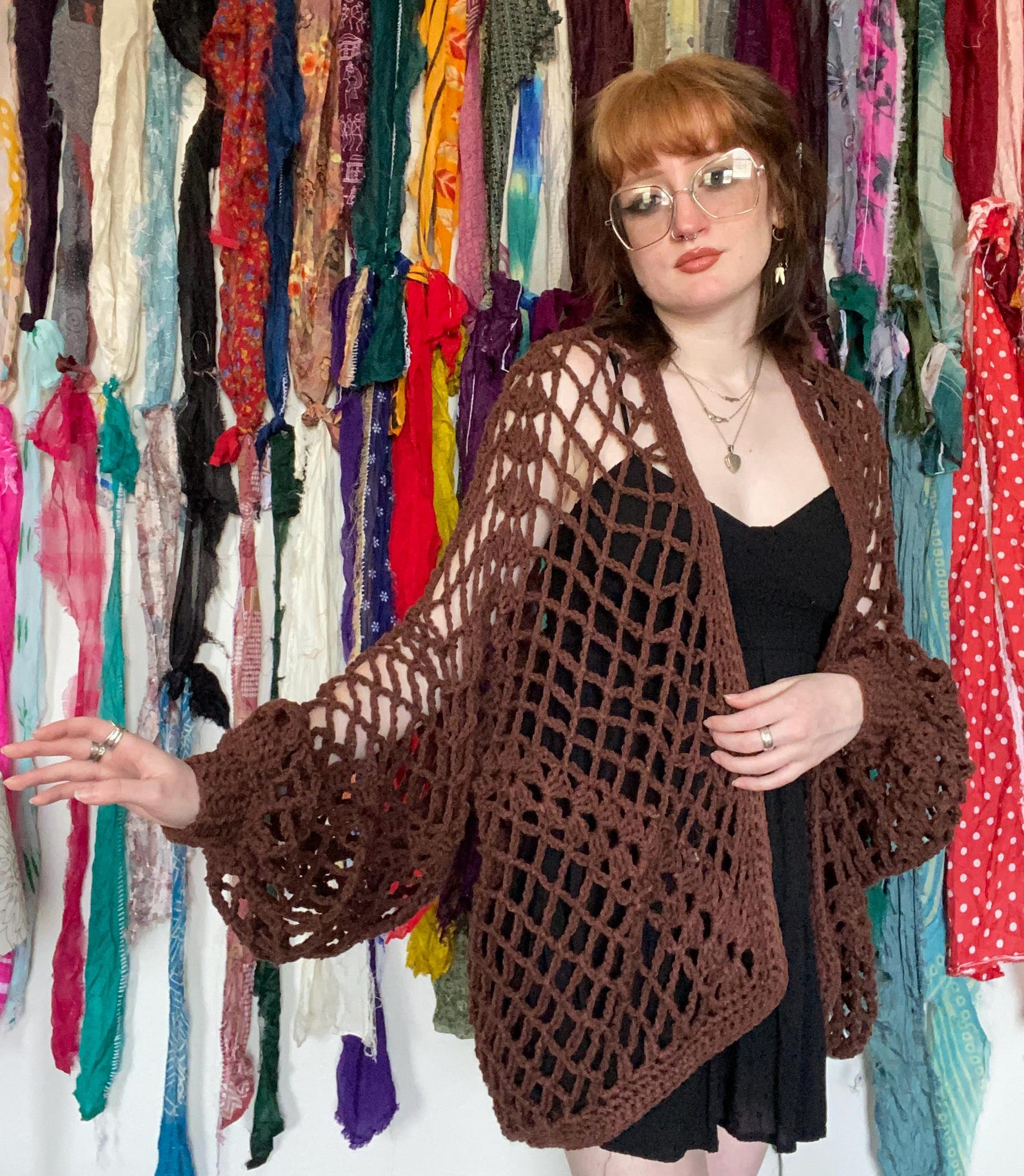 Whimsical Wings Cardigan (brown) - Crochet Handmade Acrylic Yarn ...