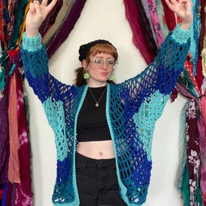 Whimsical Wings Cardigan ("blue Hues" - Multicolor Blue Shades ...