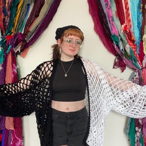 Whimsical Wings Cardigan (black & White) - Crochet Handmade Acrylic ...