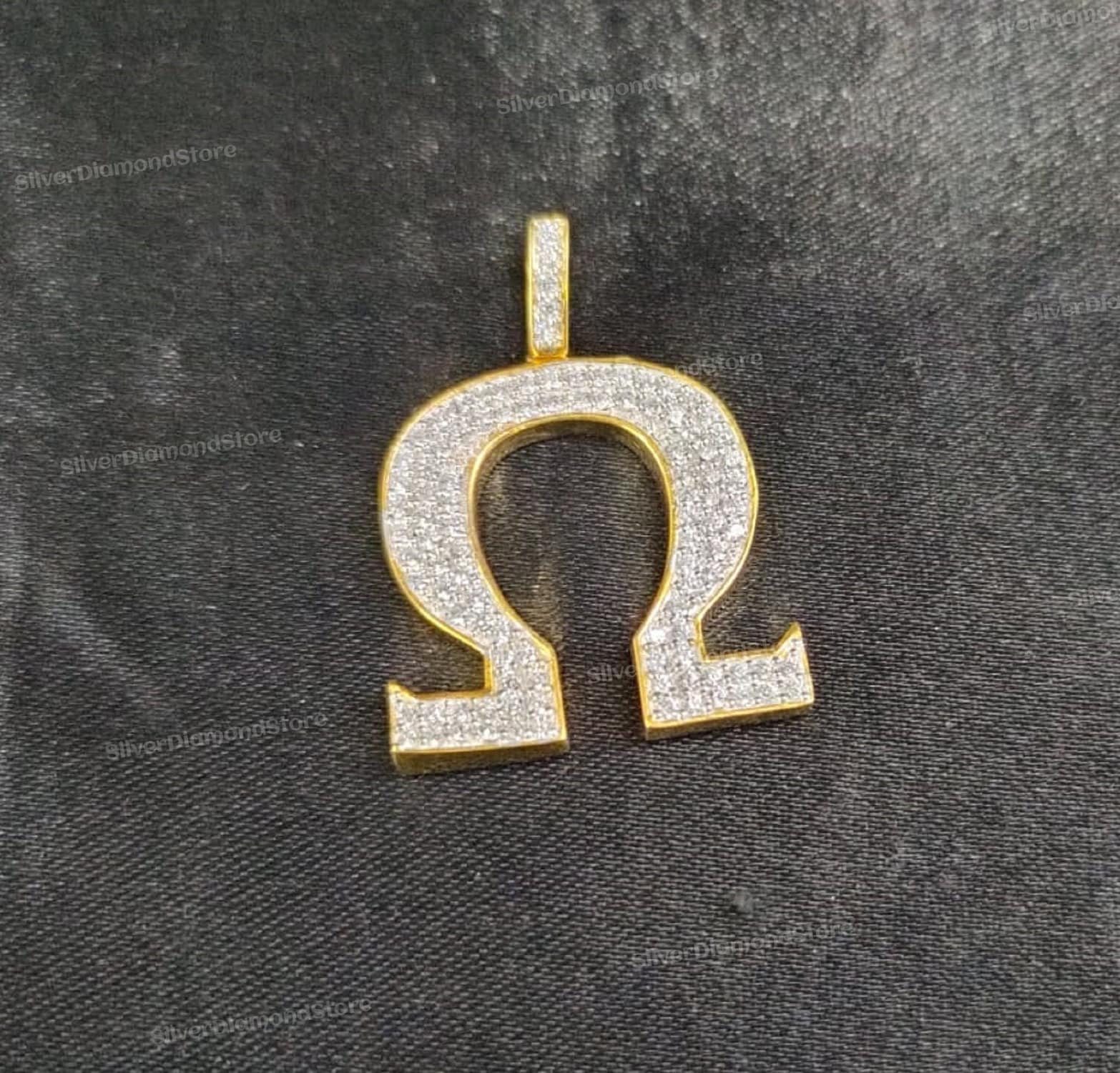 Omega Symbol Sign Greek Alphabet Men's Pendant, 14K Yellow Gold Finish ...
