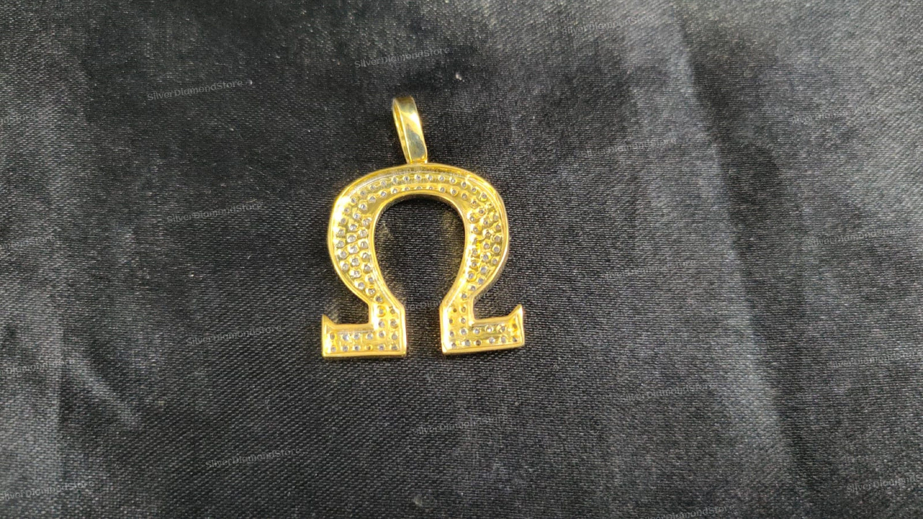 Omega Symbol Sign Greek Alphabet Men's Pendant 14K Yellow Gold Finish ...