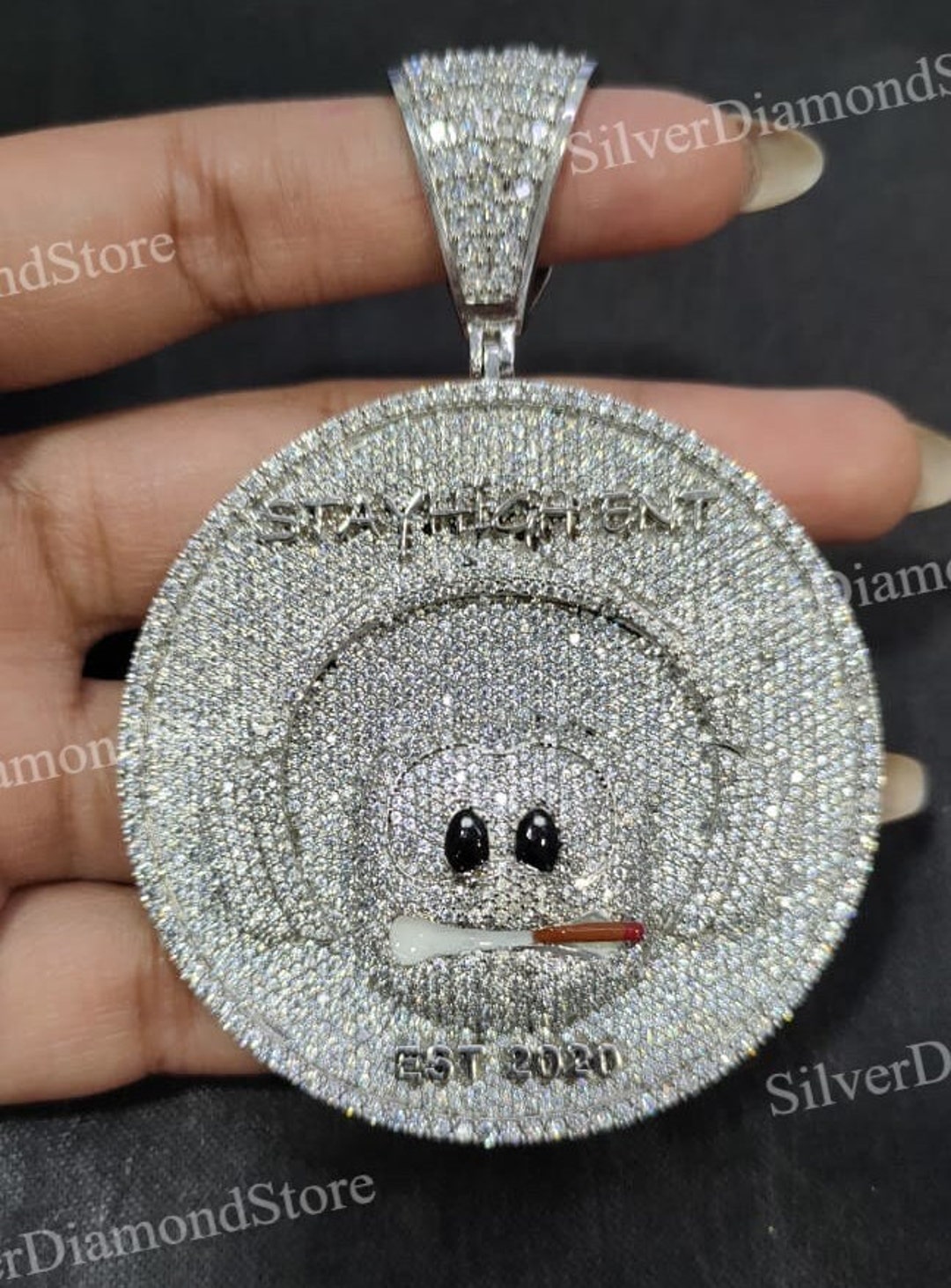 Stylish Rapper Pendant, Diamond Round Disk Pendant, Customize Name ...
