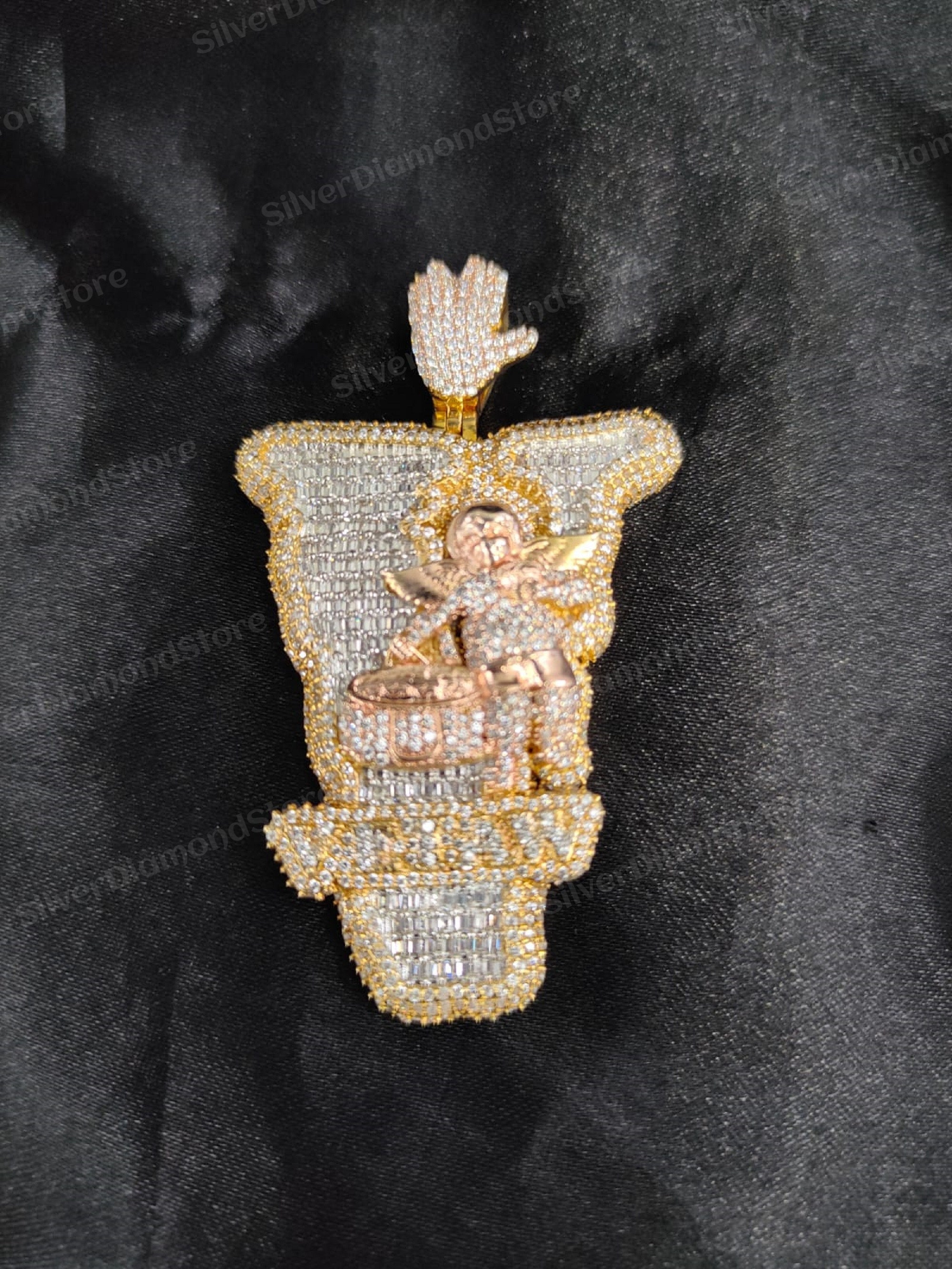 Round Cut Diamond Men's Customize Initial Letter V Pendant 925 Sterling ...