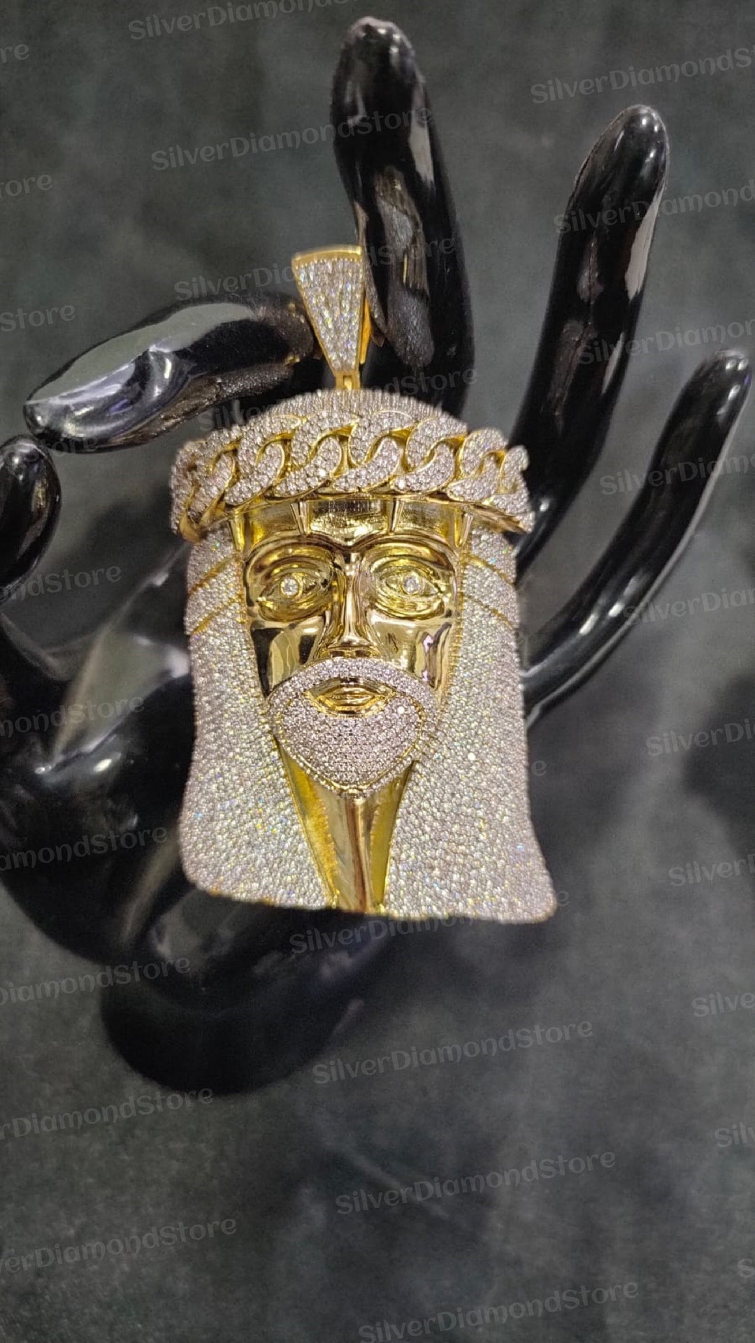 2.96CT Round Cut Diamond 14K Yellow Gold Finish Custom JESUS Pendant - Etsy