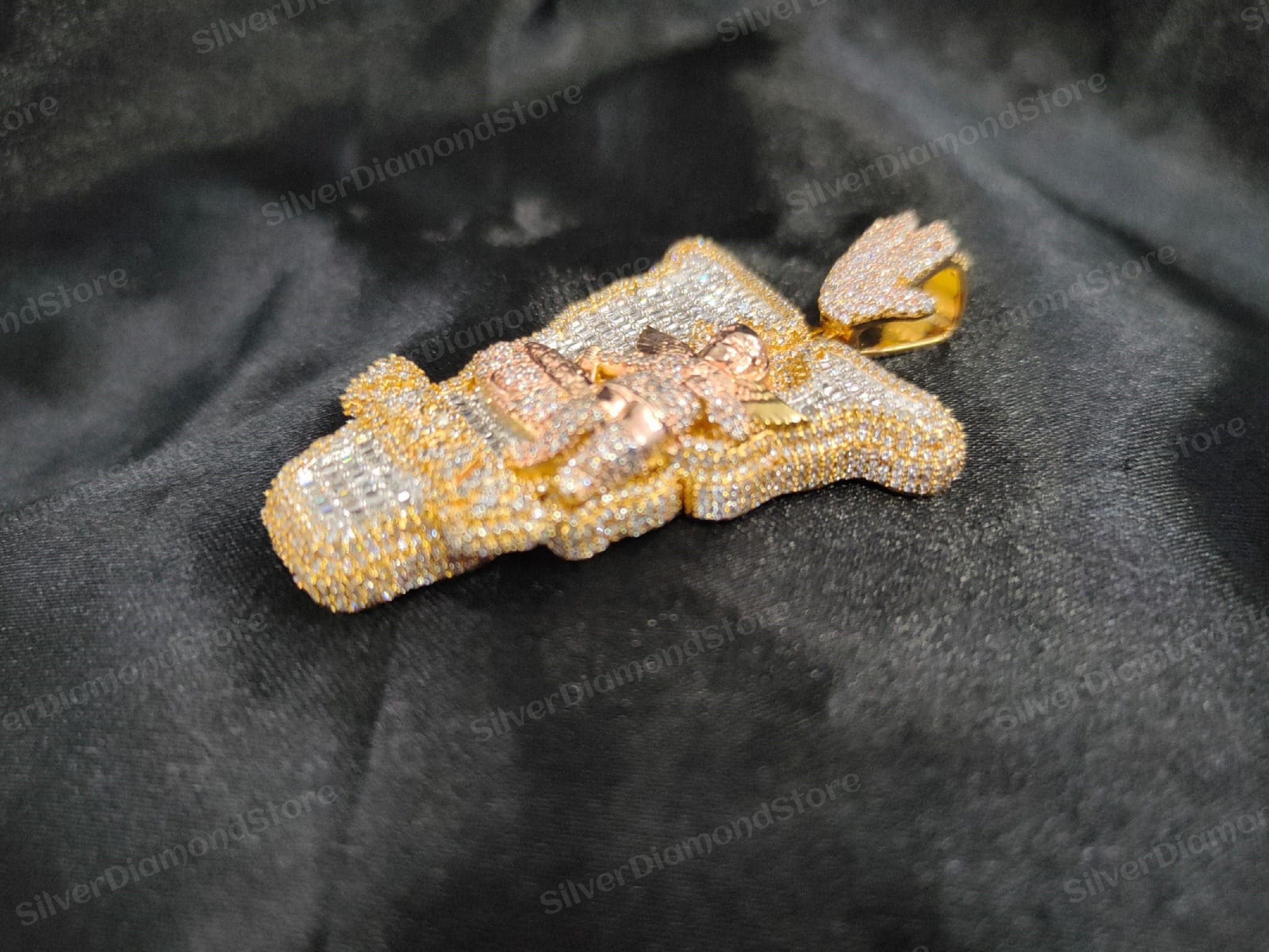 Round Cut Diamond Men's Customize Initial Letter V Pendant 925 Sterling ...