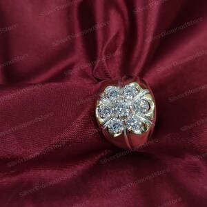 Men's Cluster Ring, Round Cut Diamond Ring, 14K Yellow Gold Finish Ring ...