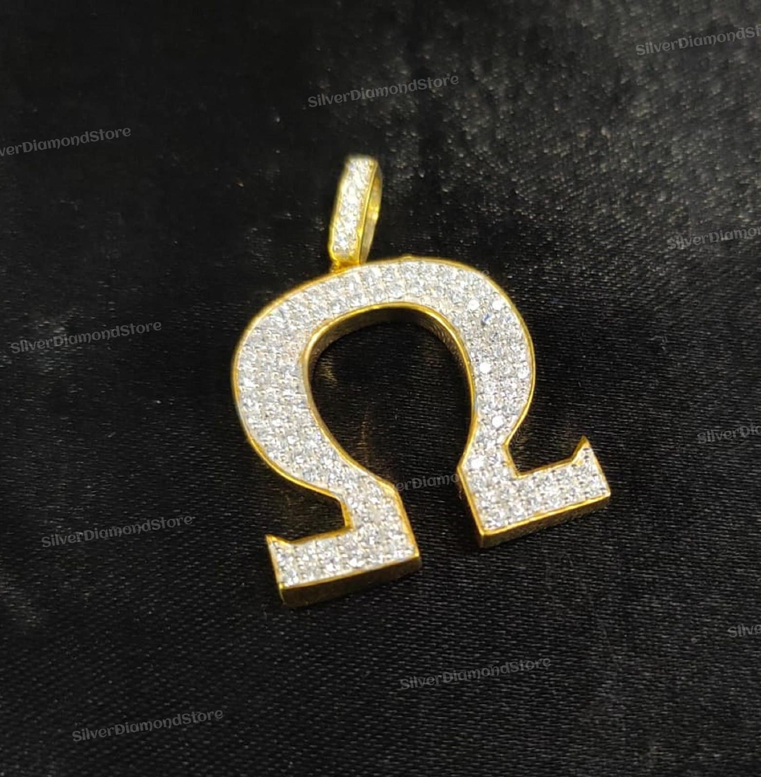 Omega Symbol Sign Greek Alphabet Men's Pendant, 14K Yellow Gold Finish ...