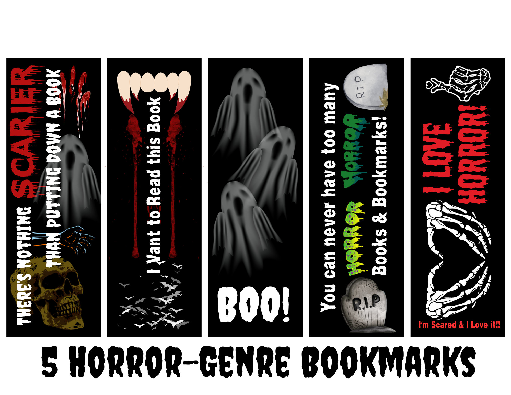 Horror Printable Bookmarks, Horror Book Lover Gift, Digital Bookmark ...