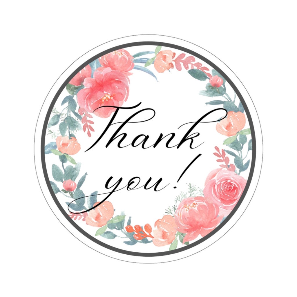 Circle Thank You Sticker; Floral Sticker, Small Business Sticker ...