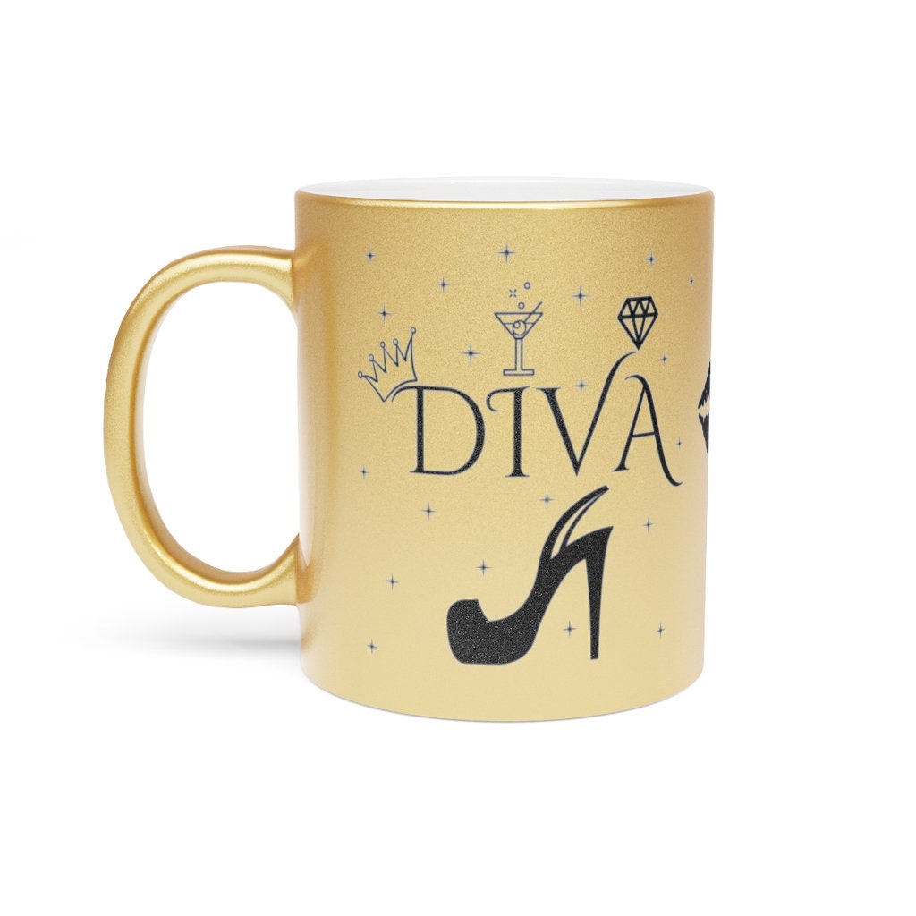DIVA Metallic Silver & Gold Mug; 11 Oz Ceramic Accent Mug for Proud ...