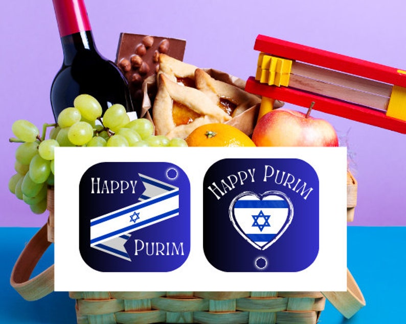 Israeli Flag Purim Basket Tags Instant Download, Printable Happy Purim ...