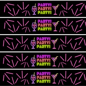 Neon Party Water Bottle Labels, Digital Download, Printable Labels ...