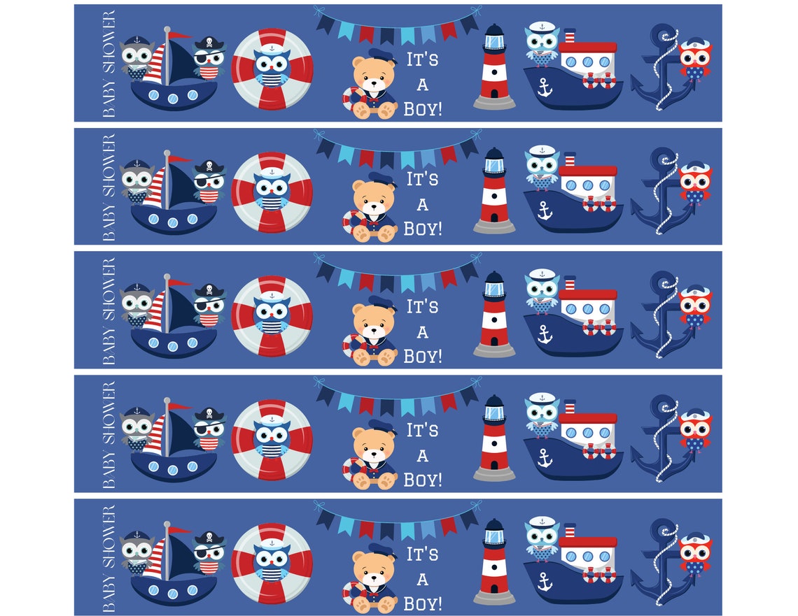 Nautical Water Bottle Labels for Baby Boy Shower Party for 16.9oz ...