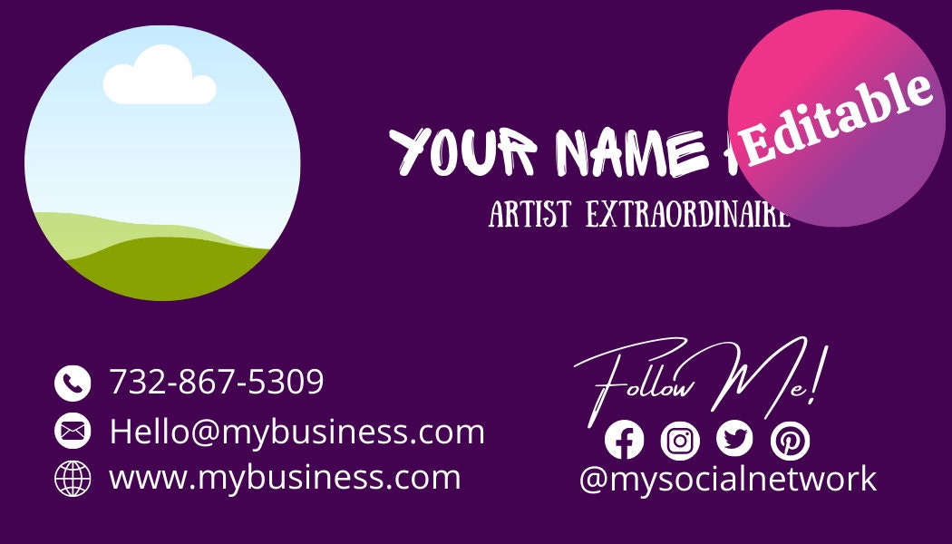 Personalized Artist Business Card Template; Printable Business Cards ...