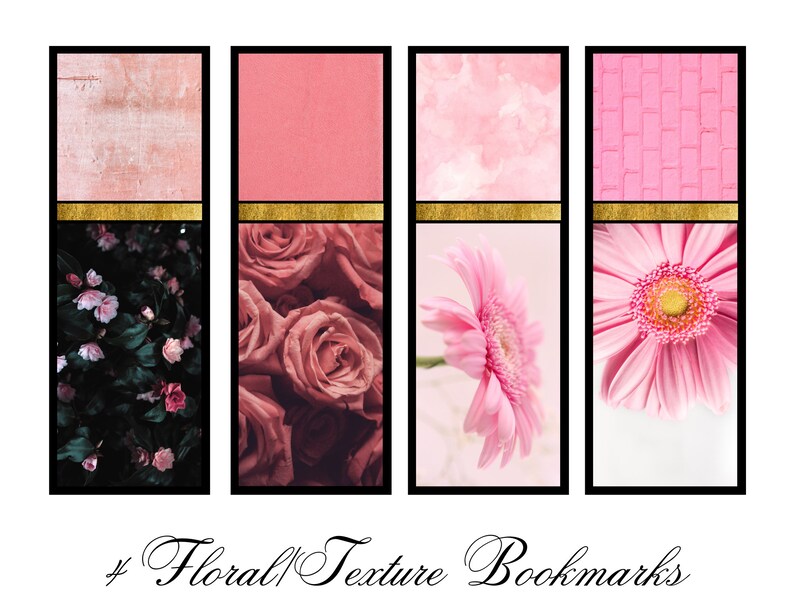 Printable Pink Flowers Bookmark Set, Floral Bookmark Set, Digital ...