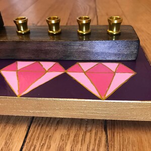 Hanukkah Menorah With Gold & Diamond Design; Judaica Decor; Judaica Art ...