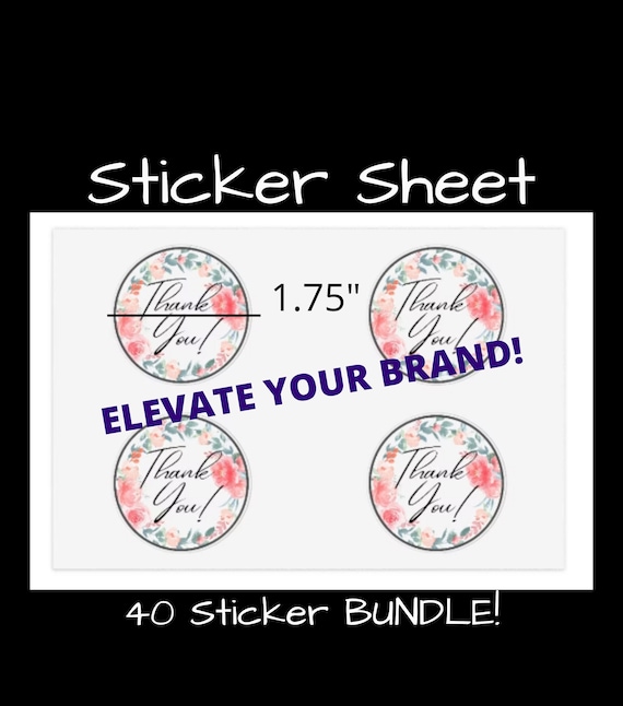 Circle Floral Thank You Sticker 10 Sheet BUNDLE Small - Etsy