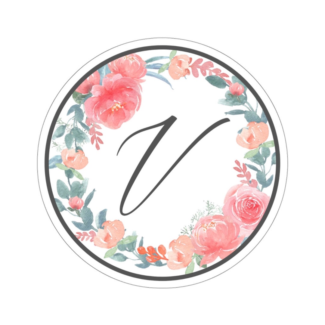 Circle Flower Sticker With Letter "v"; Laptop Sticker, Floral Sticker ...
