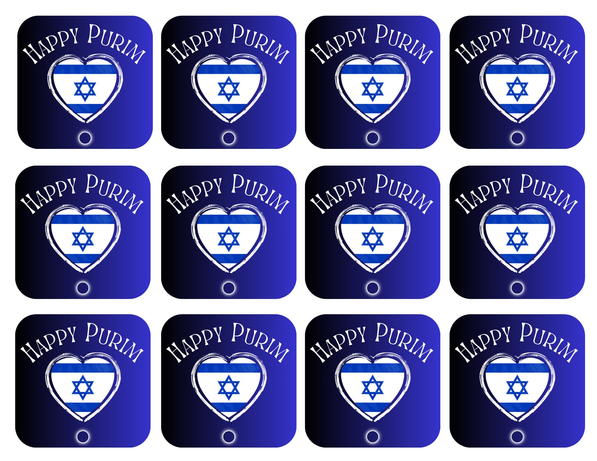 Israeli Flag Purim Basket Tags Instant Download, Printable Happy Purim ...