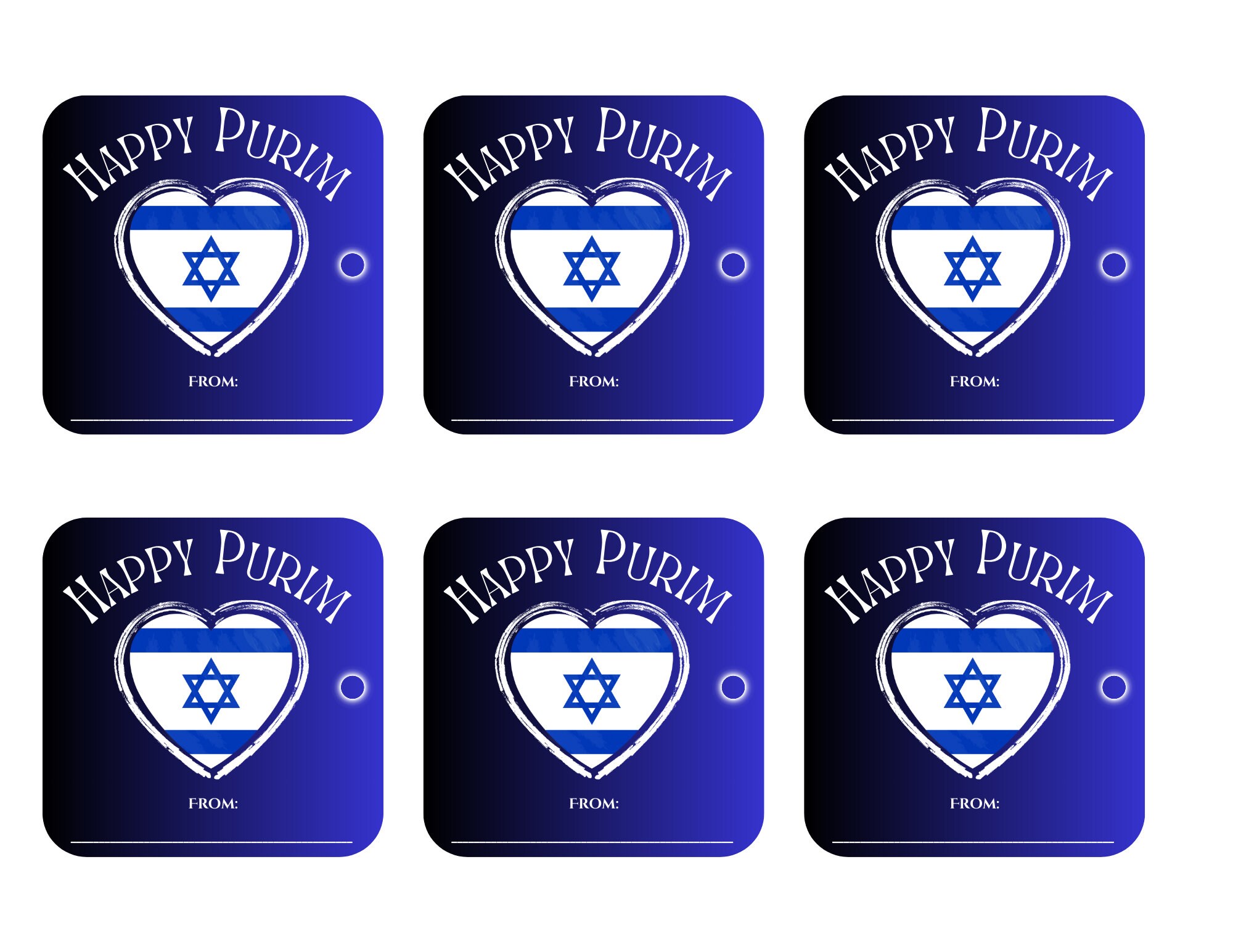 Israeli Flag Purim Basket Tags Instant Download, Printable Happy Purim ...