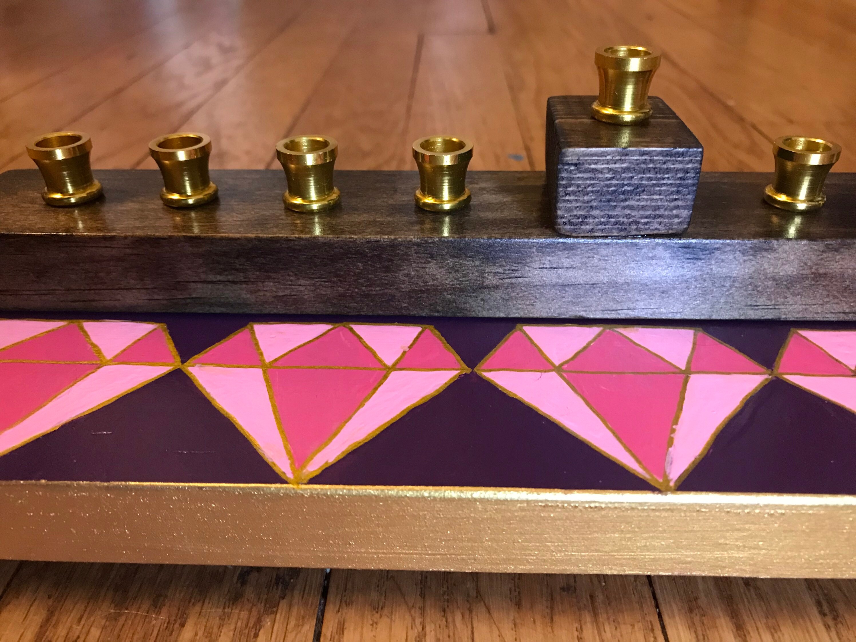 Hanukkah Menorah With Gold & Diamond Design; Judaica Decor; Judaica Art ...