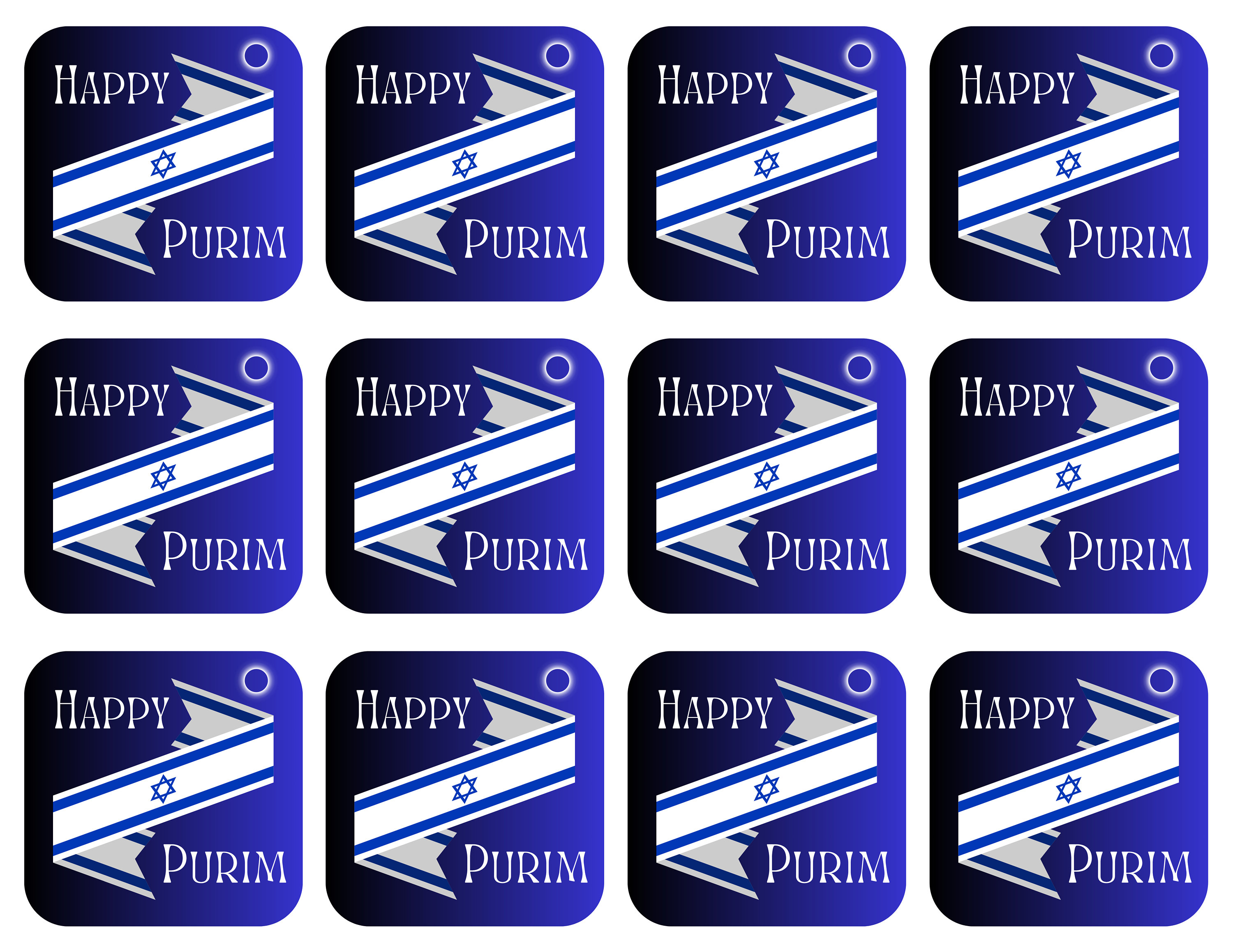 Israeli Flag Purim Basket Tags Instant Download, Printable Happy Purim ...