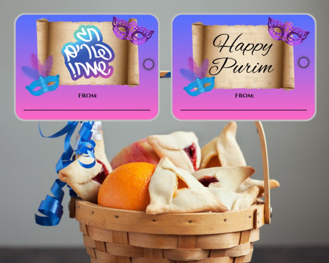 Happy Purim Basket Tags Digital Download, Printable Mishloach Manot ...