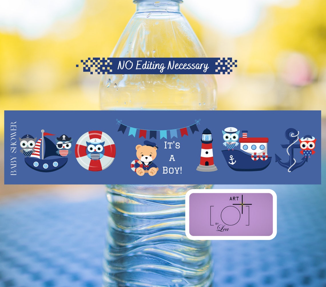 Nautical Water Bottle Labels for Baby Boy Shower Party for 16.9oz ...