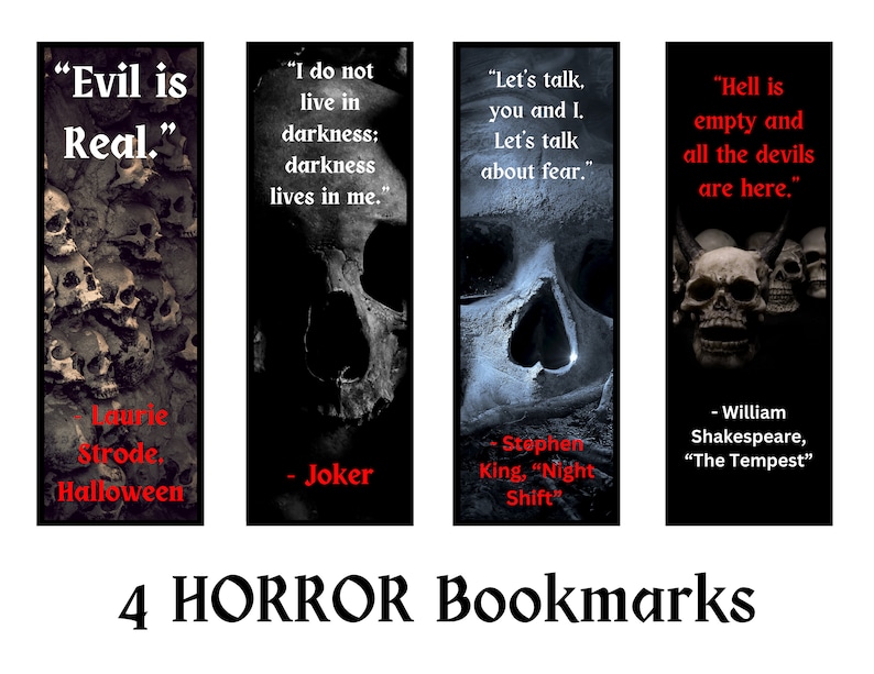 Horror Printable Bookmarks, Horror Book Lover Gift, Digital Bookmark ...