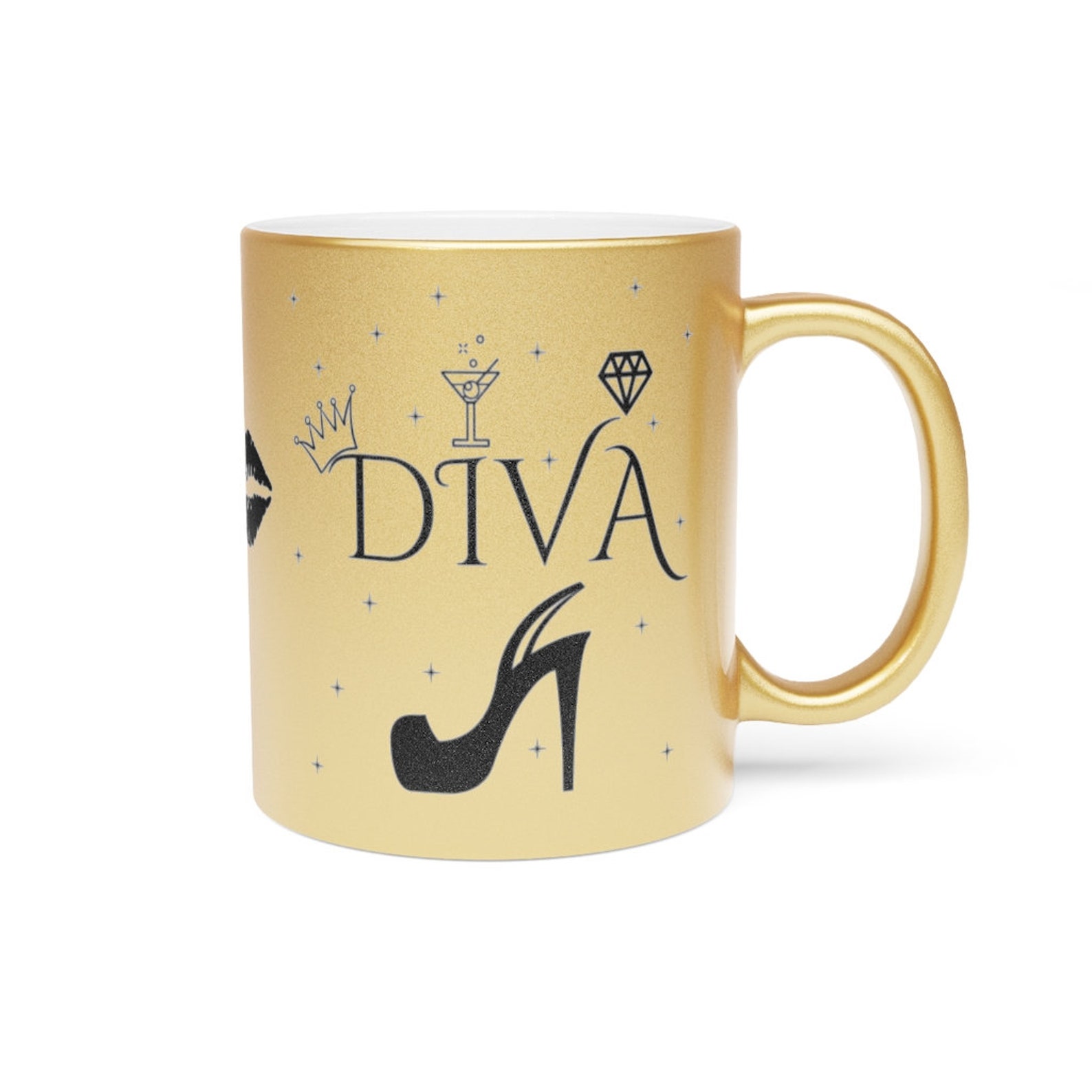 DIVA Metallic Silver & Gold Mug; 11 Oz Ceramic Accent Mug for Proud ...