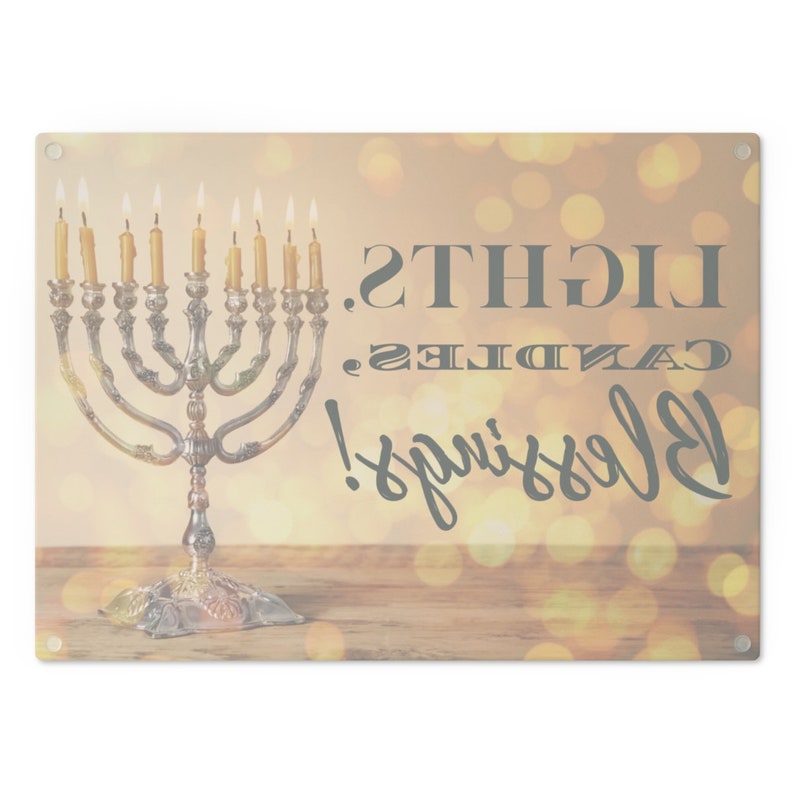 Chanukah Glass Cutting Board; Hanukkah Menorah Glass Drip Tray ...