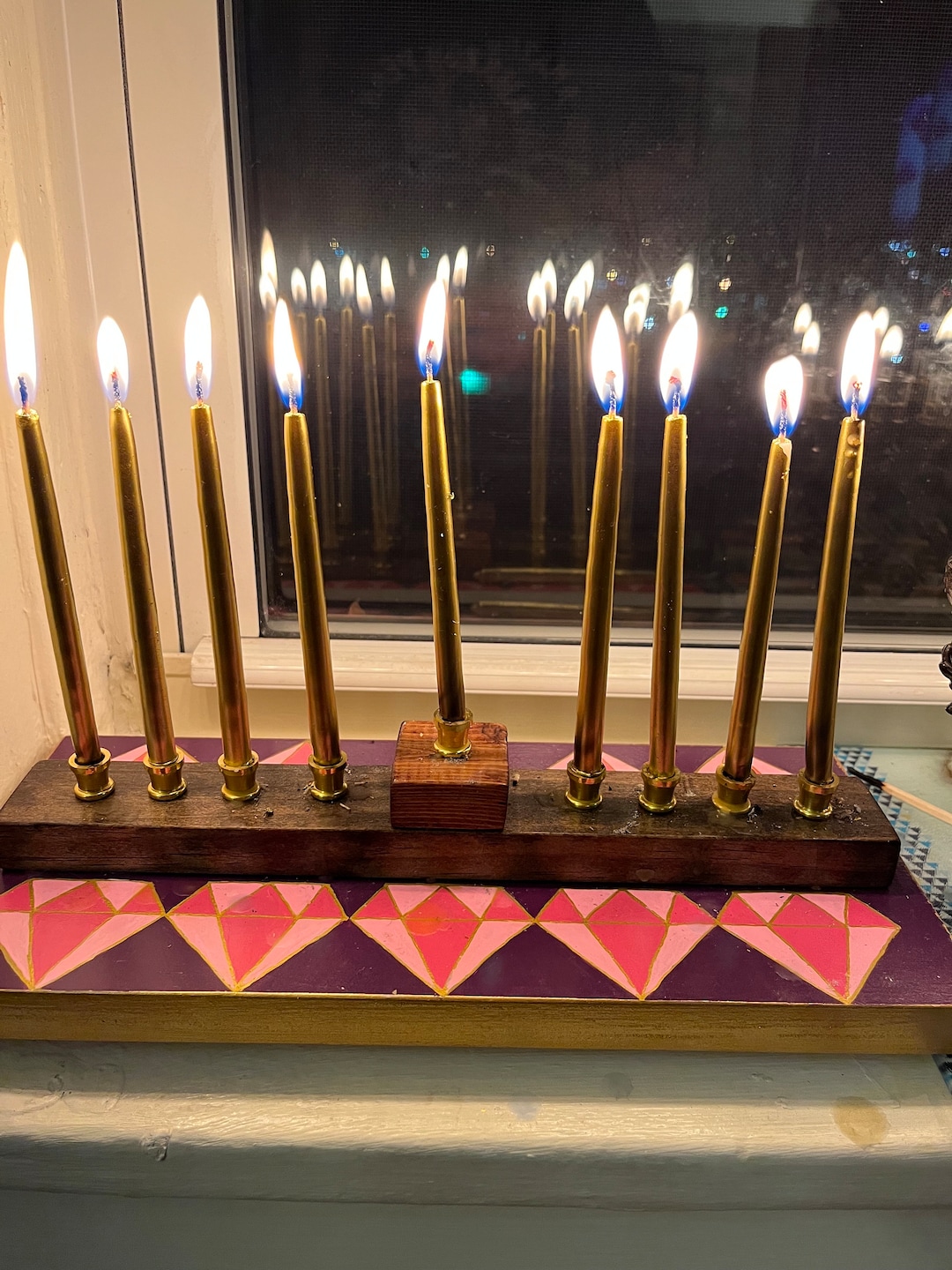 Hanukkah Menorah With Gold & Diamond Design; Judaica Decor; Judaica Art ...