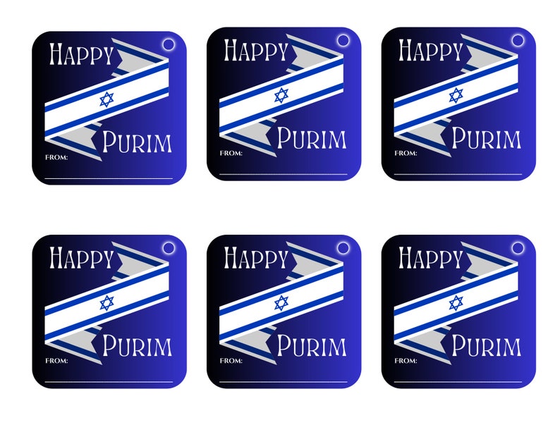 Israeli Flag Purim Basket Tags Instant Download, Printable Happy Purim ...