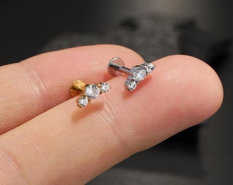 20G/18G/16G Tiny Push Pin Labret Two Stone Flat Back Earring Tragus ...