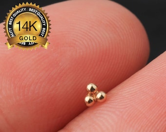 14K Gold CZ Beads Threadless Push Pin Labret Stud/nose/tragus/cartilage ...