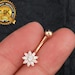 14K Solid Gold Flower CZ Belly Button Ring/floral Navel Piercing/belly ...