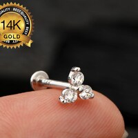 14K Solid Gold Floating Lab Gronw Diamond Helix Earring: Vertical ...